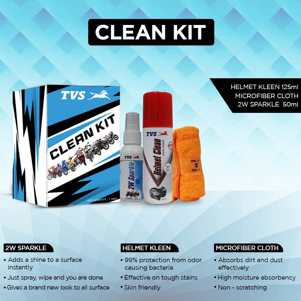 TVS Clean Kit – All-in-One Cleaning Solution for 2-Wheelers and Helmet ...