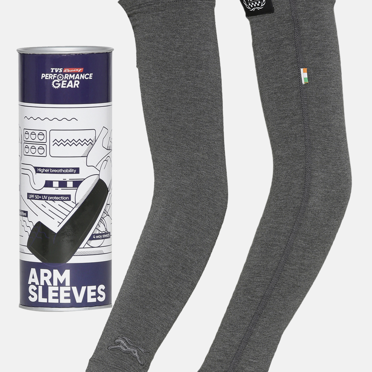 TVS Racing Arm Sleeves - Grey | SPF 50+ Protection & Anti-Bacterial Fi ...